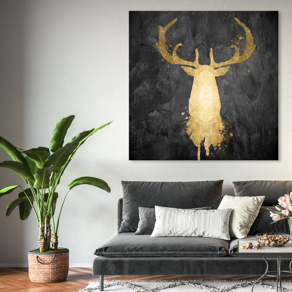 East Urban Home Gemälde 'Hirsch Majestät Gold' auf gewickelter Leinwand | Wayfair.de